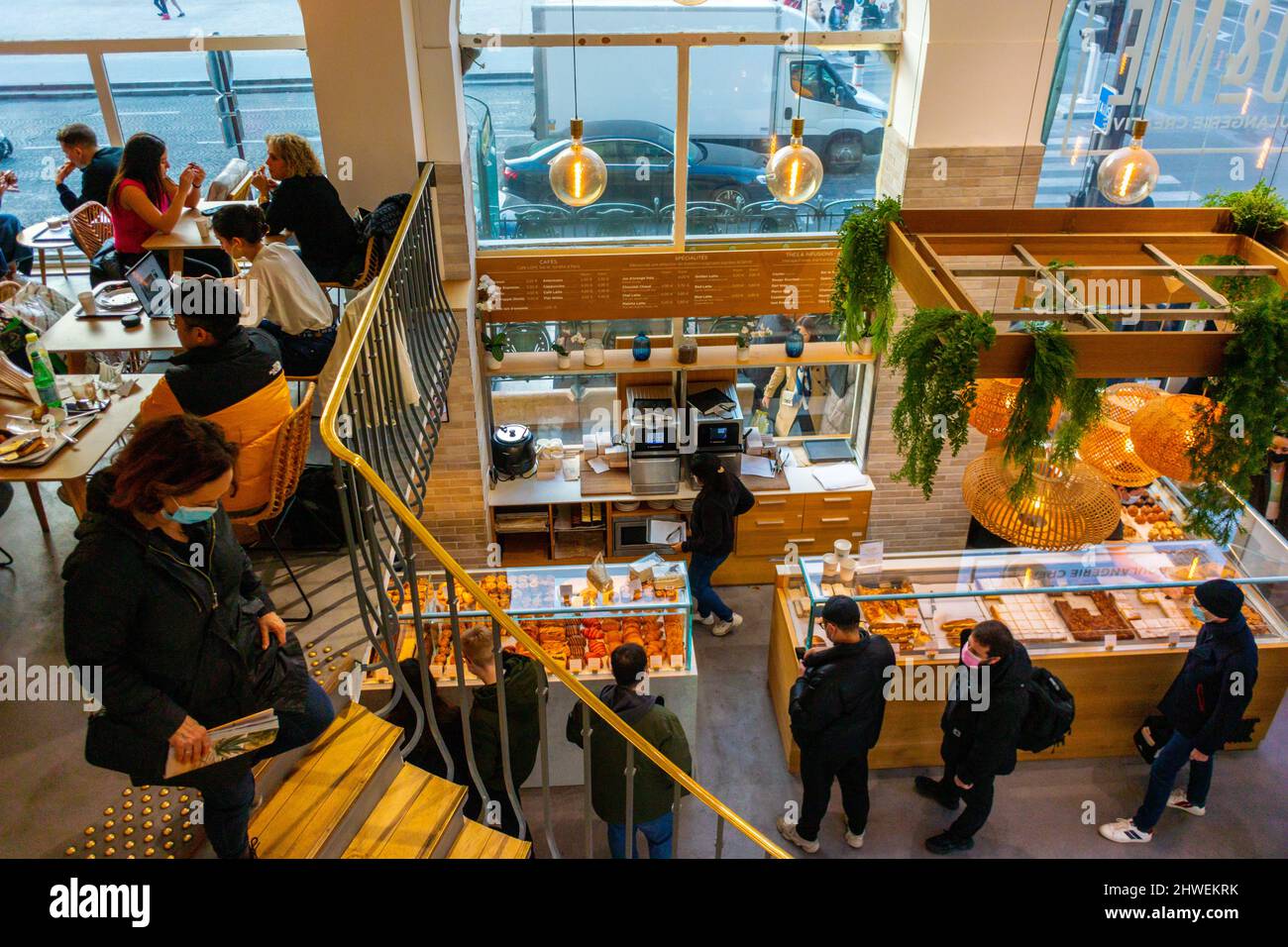 Paris, France, High Angle, Crowd People interior French Boulangerie and ...