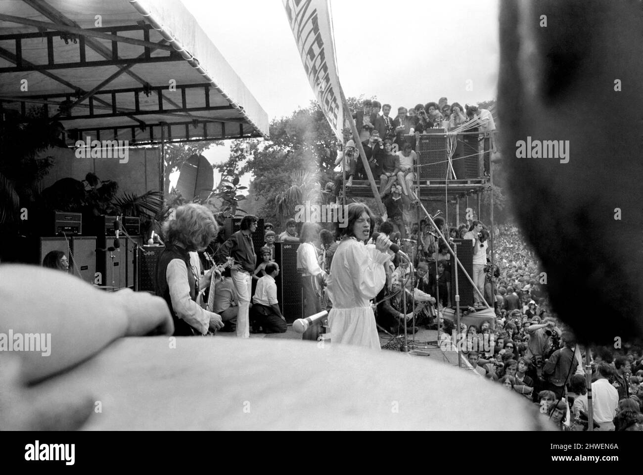 The Rolling Stones on stage at their free concert in London's Hyde Park ...
