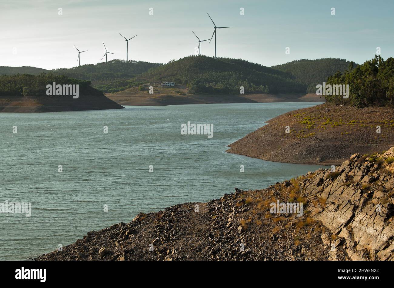 Low water levels at the Bravura dam in Lagos, Algarve, Portugal on ...