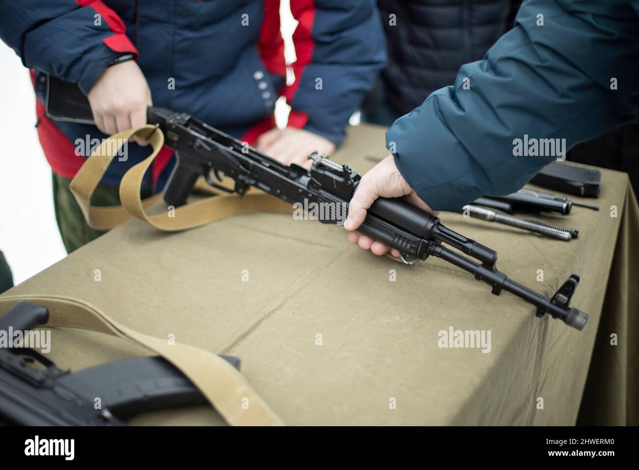 Assembly of AK 47 assault rifle. Firearms Kalashnikov assault rifle ...