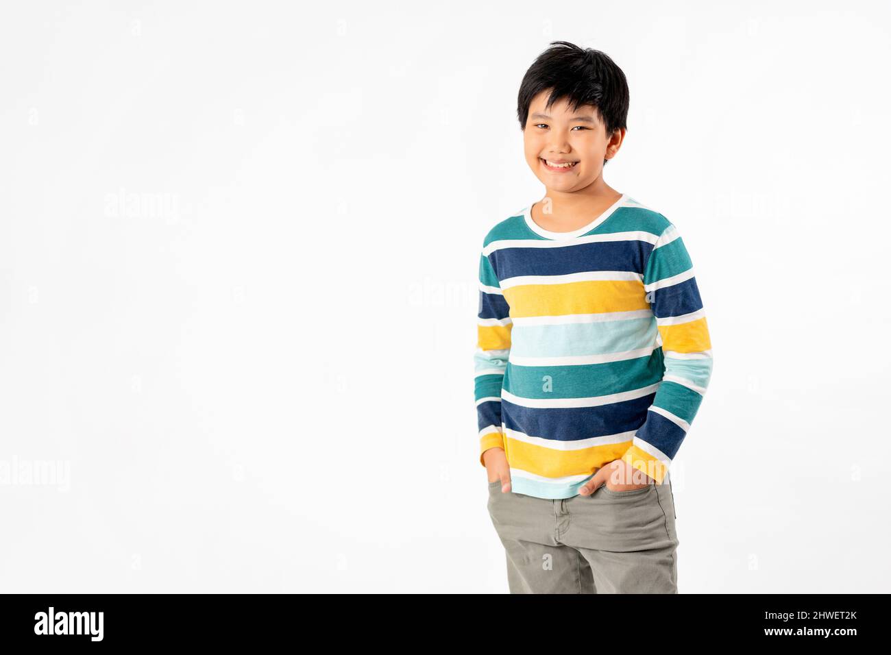 Portrait of Happy Young Asian Boy Isolate on White Background with Copy ...