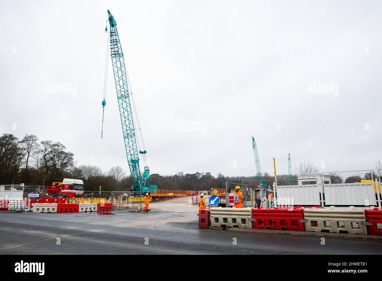 Harefield, UK. 16th February, 2022. Preparatory works for the HS2 high-speed rail link are ...