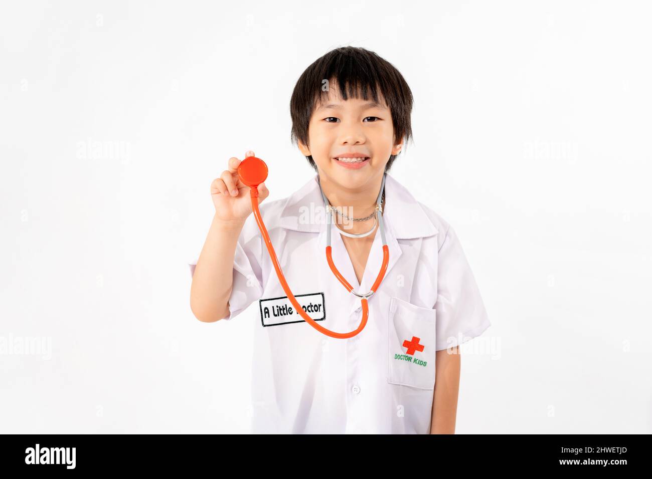 Portrait of Young Asian Boy Dressing to be Doctor Isolate on White ...