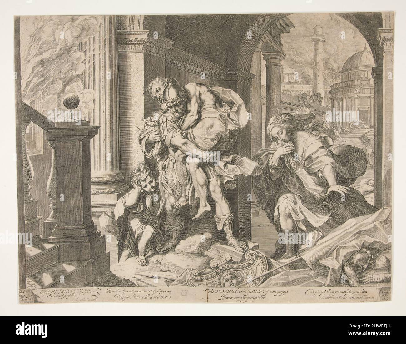 Aeneas and His Family Fleeing Troy. Artist: Agostino Carracci, Italian ...