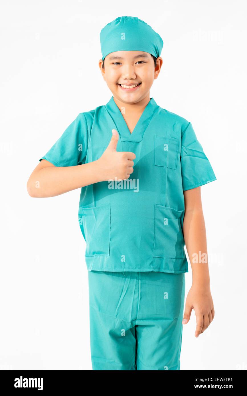 Portrait of Young Asian Boy Dressing to be Doctor Isolate on White ...