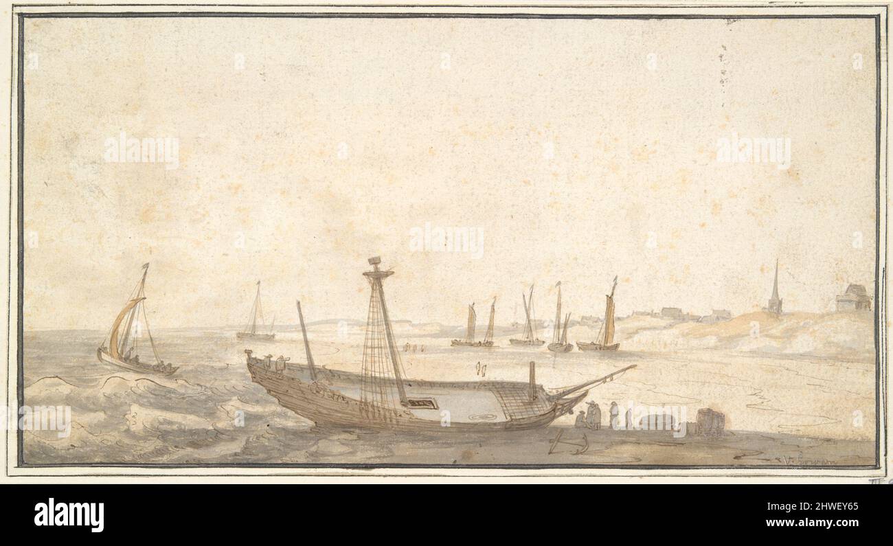 Beach with Ships near Scheveningen. Artist: Abraham de Verwer, Dutch ...