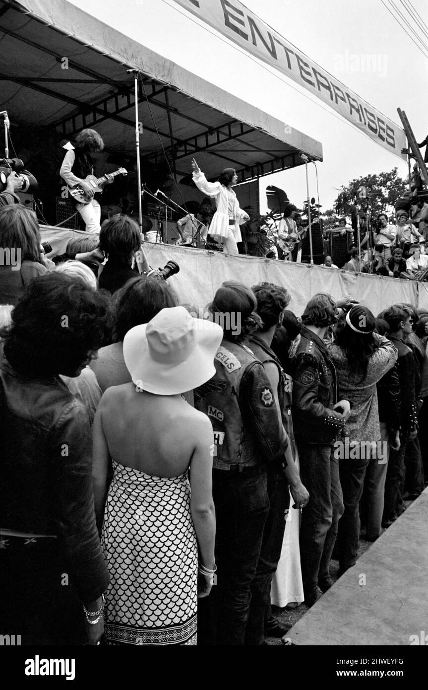 The Rolling Stones on stage at their free concert in London's Hyde Park ...