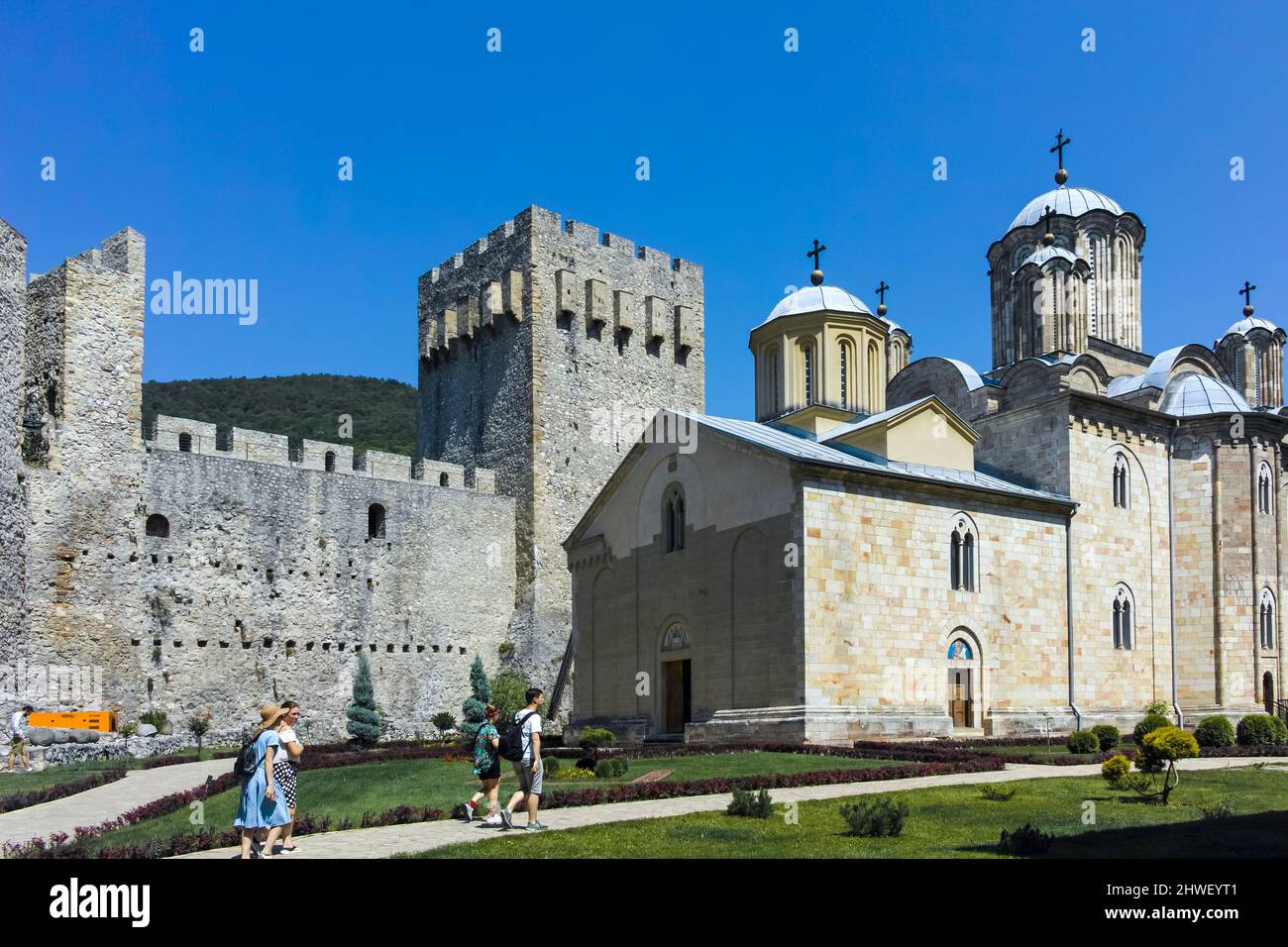 DESPOTOVAC, SERBIA - AUGUST 11, 2019: Medieval buildings at Manasija ...
