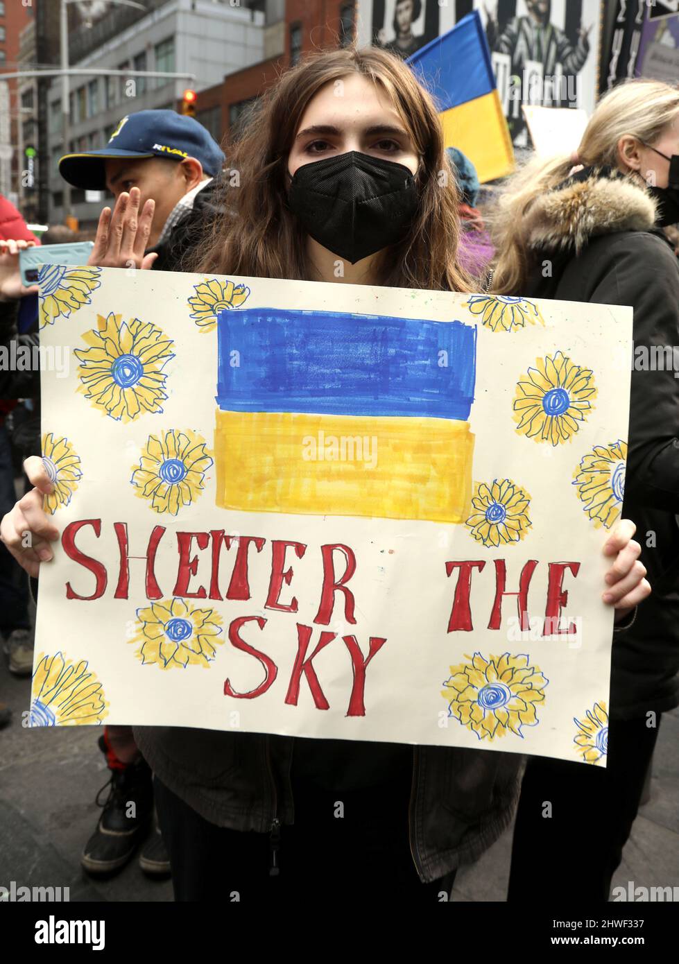 New York, New York, USA. 5th Mar, 2022. An activist attends the ...