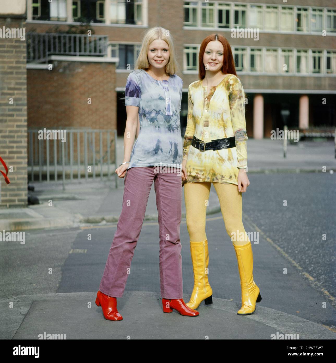 Tie-dye shirts worn by models, Jane (red hair) and Linda (blond hair ...