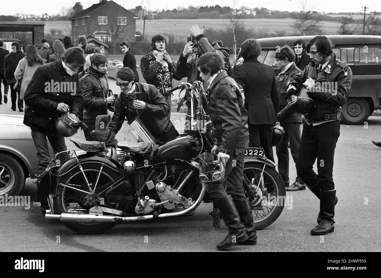 Scenes outside the funeral of a motor cyclist. 7th February 1969 Stock ...