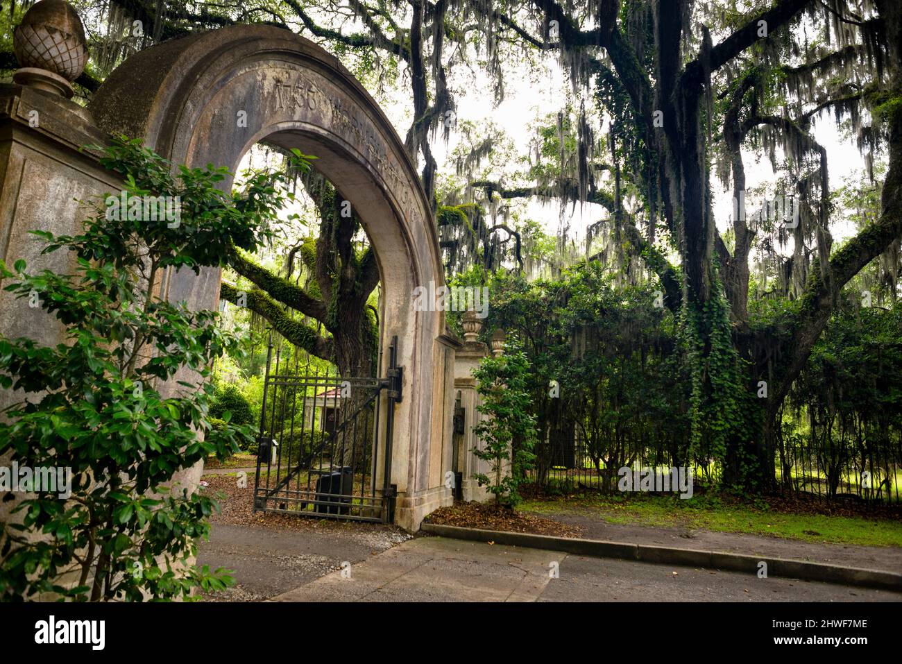 Arched Gothic Revival tabby gate at Wormsloe Historic Site in Savannah ...