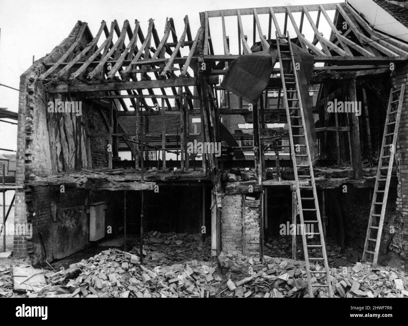 Ancient timbers exposed in the restoration of old property in Spon ...