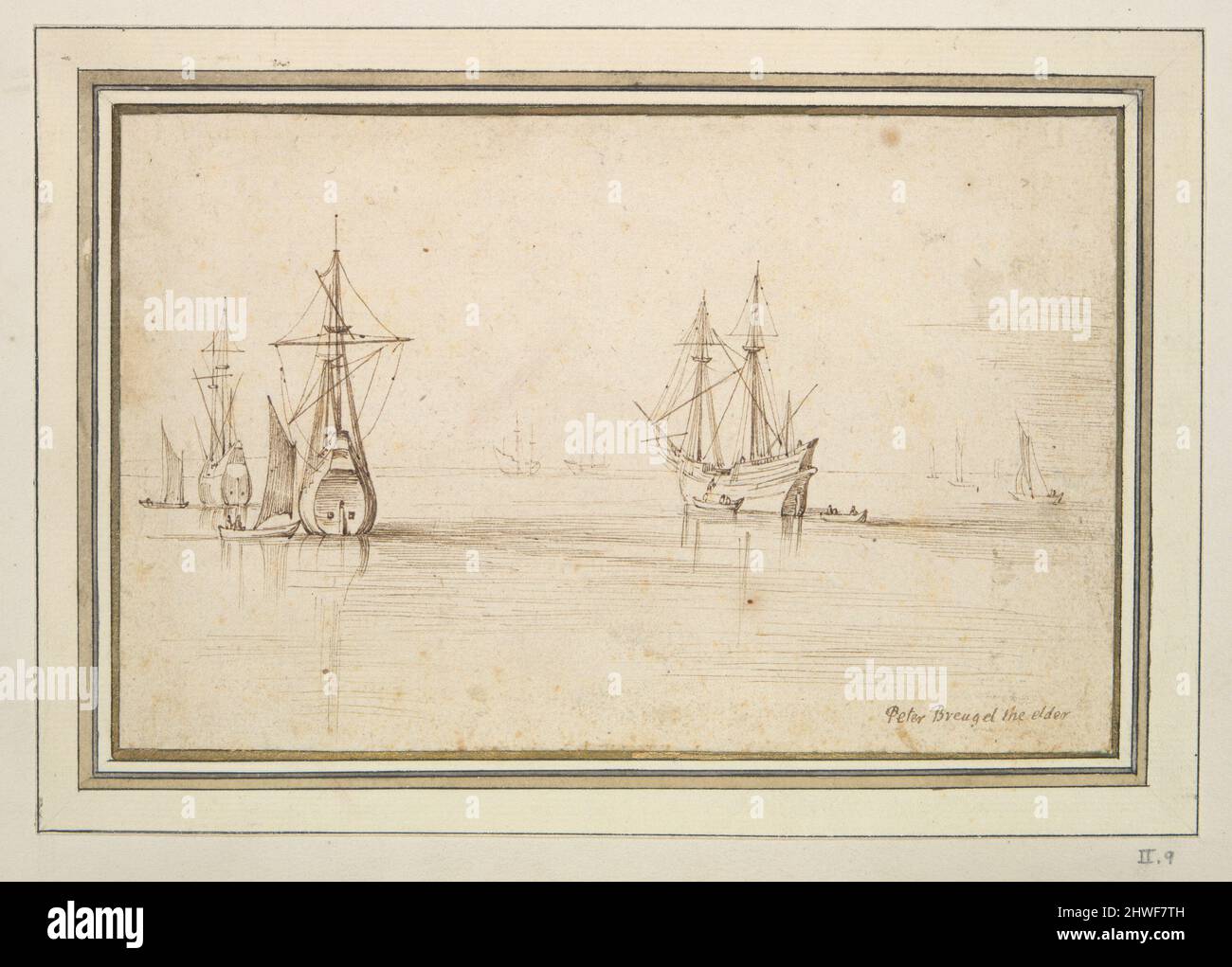 Seagoing Vessels at Anchor in Calm Water. Artist: Unknown After: Jan ...