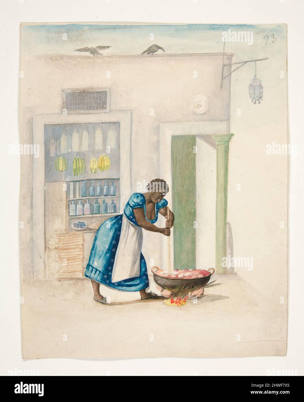 Indian Woman Stirring Kettle over a Fire. Artist, possibly by: Pancho ...