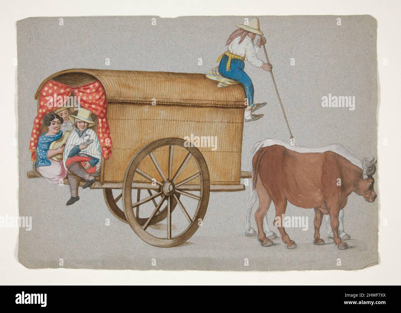 “Prarie Schooner” Drawn by two oxen. Artist, possibly by: Pancho ...