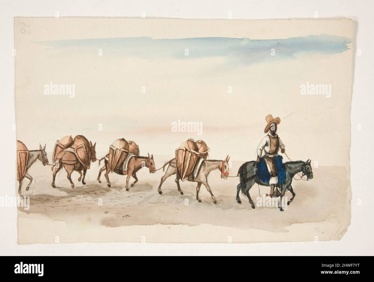 Team of Mules Led by Indian. Artist, possibly by: Pancho (Francisco ...