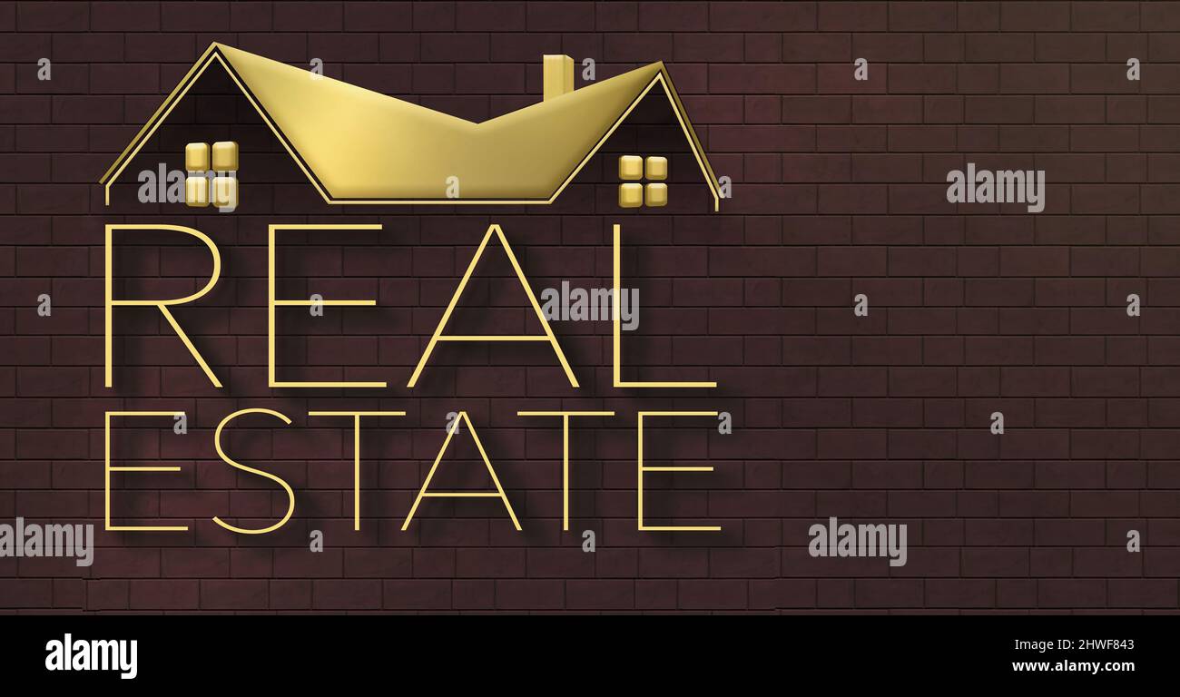 A logo related to real estate is a design with a gold roof over type on ...