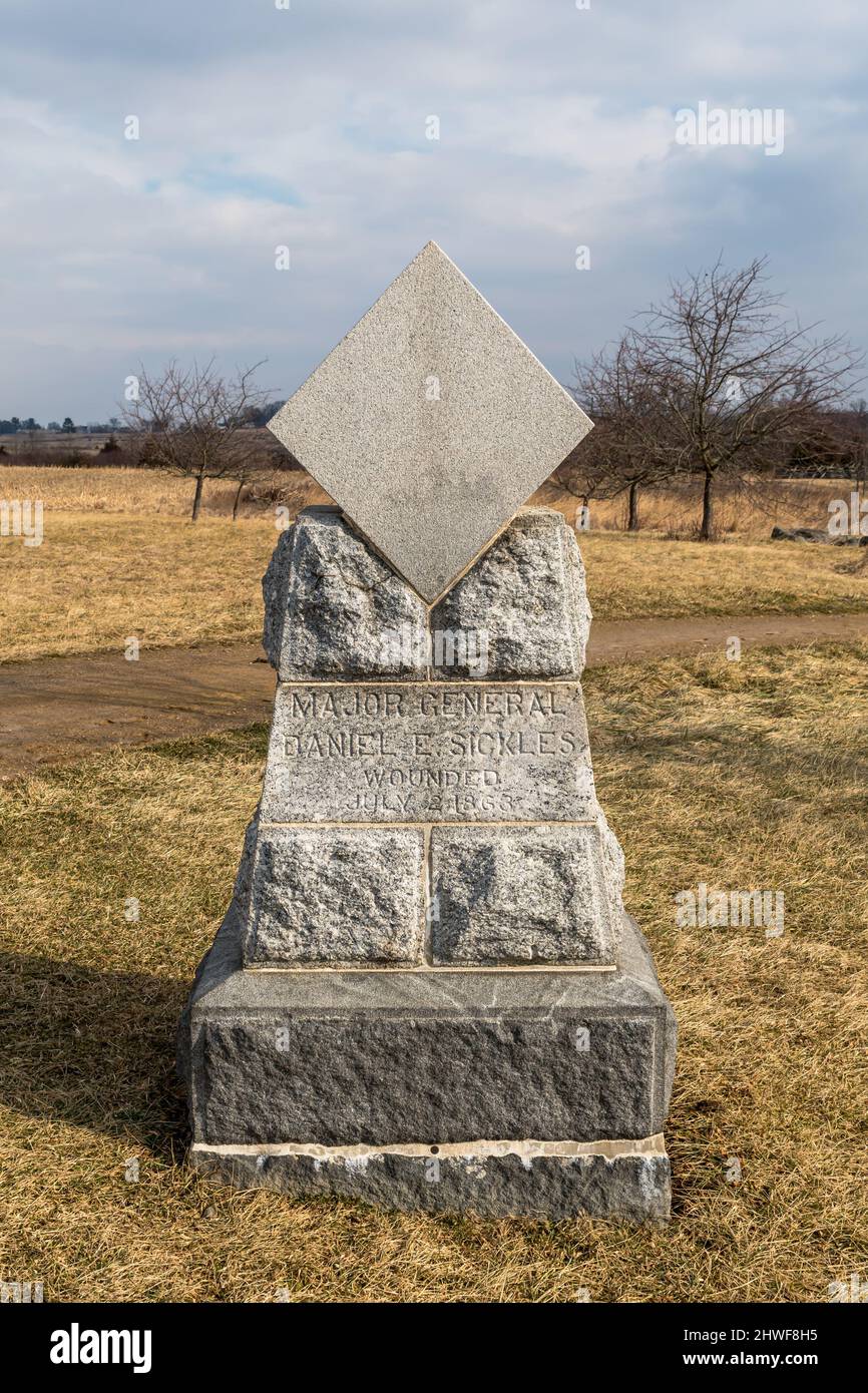 The monument located at the spot where Major General Daniel Sickles was ...