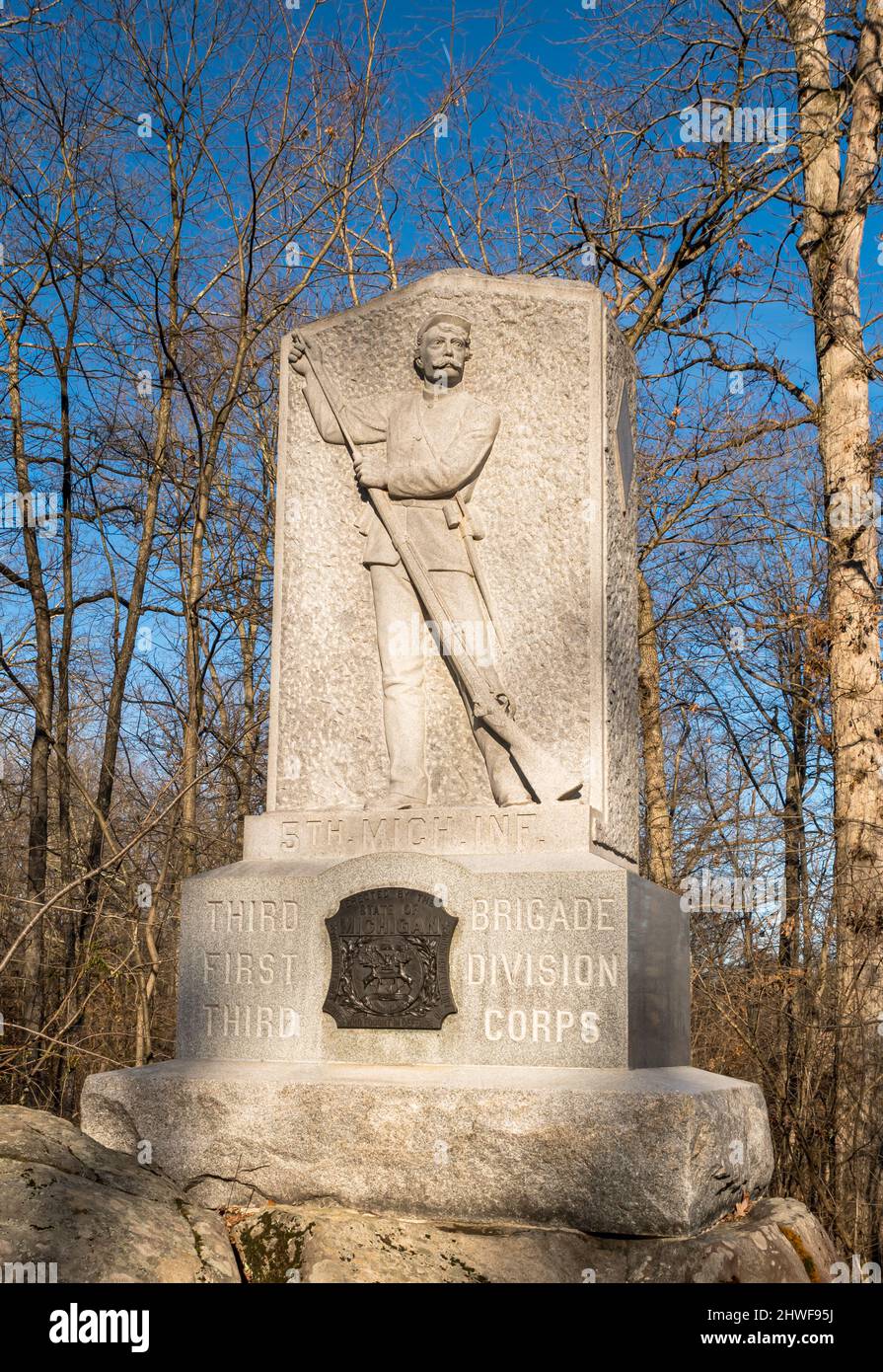 The 5th Michigan Volunteer Infantry Regiment monument on Sickles Avenue at Gettysburg National ...