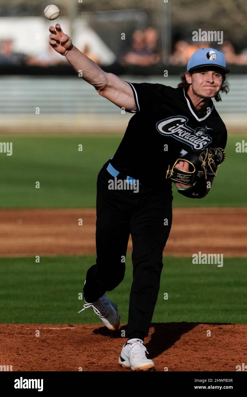 MARCH 05, 2022: UCF Pitcher Connor Staine (#19) delivers a pitch ...