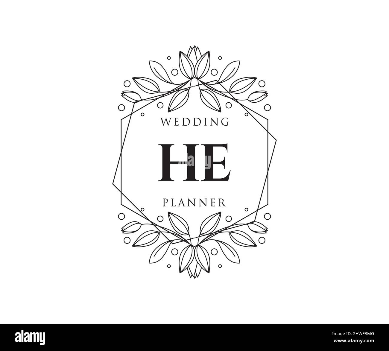 HE Initials letter Wedding monogram logos collection, hand drawn modern ...
