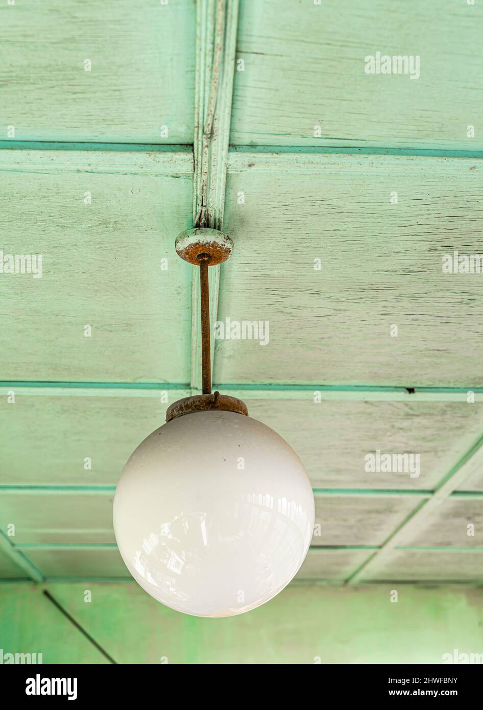 Old dusty celing light fixture in glass abat-jour, common Soviet decor ...