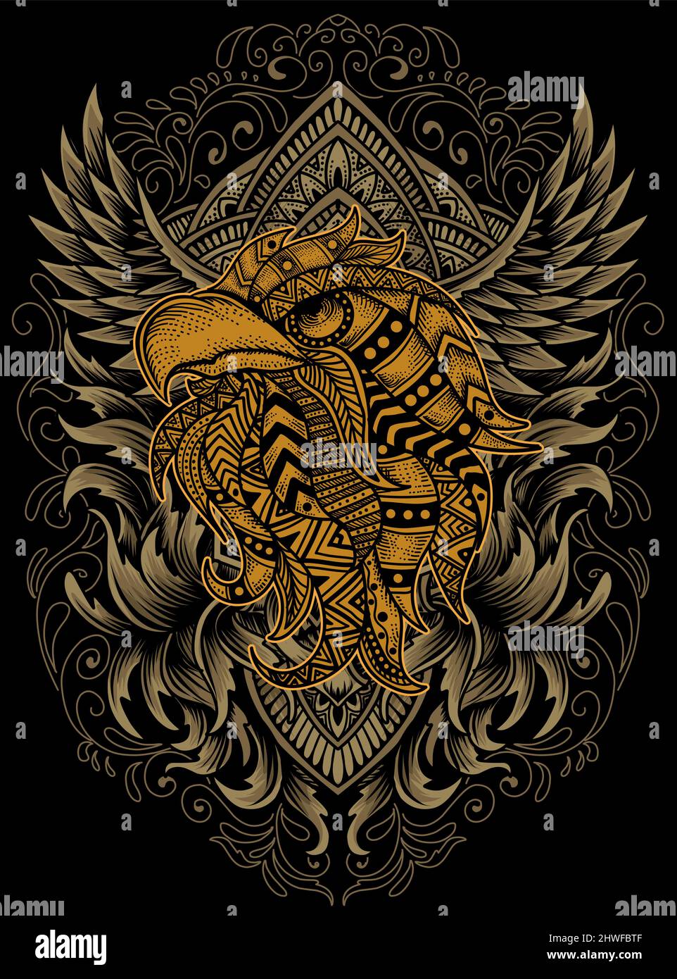 illustration vector eagle head mandala with engraving ornament Stock ...