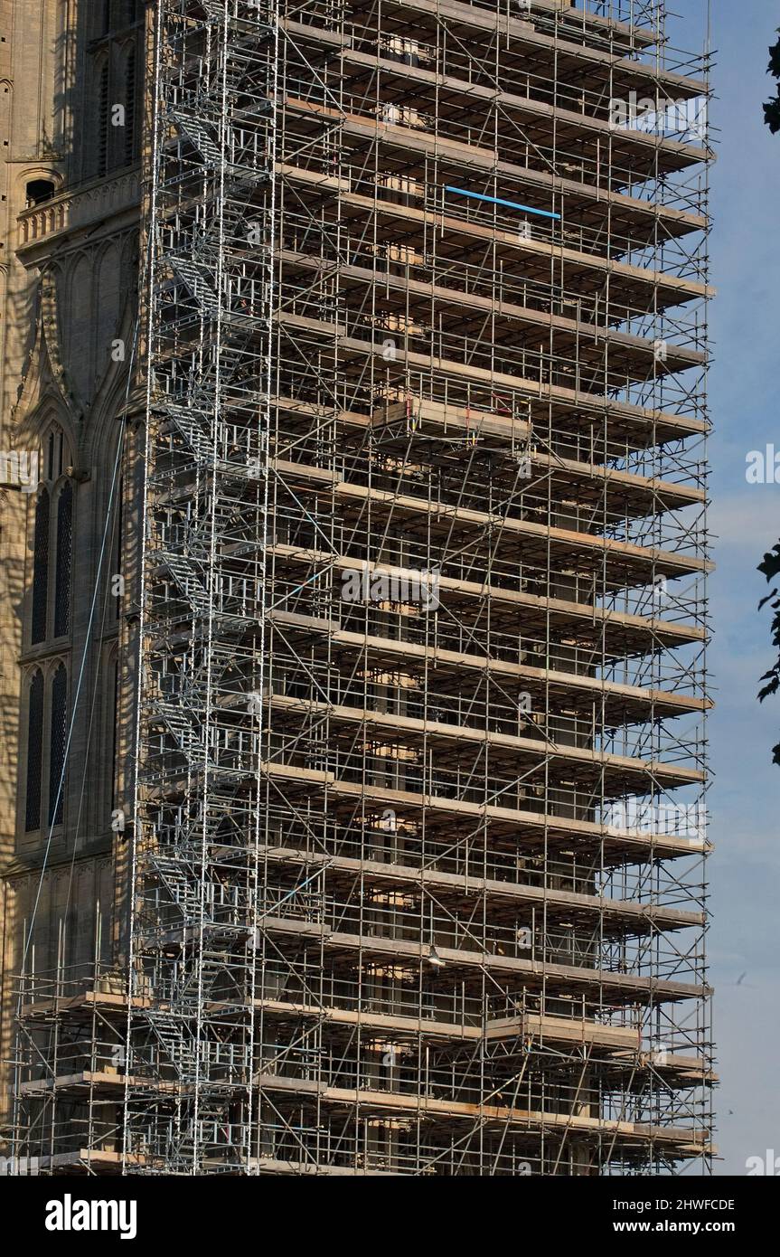 Multi-story scaffholding during renovation to the Boston stump tower ...