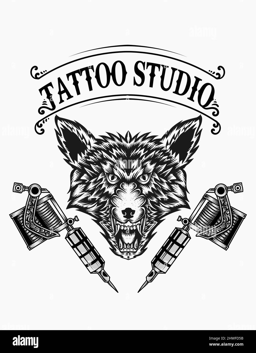 illustration vector wolf tattoo studio logo Stock Vector Image & Art ...