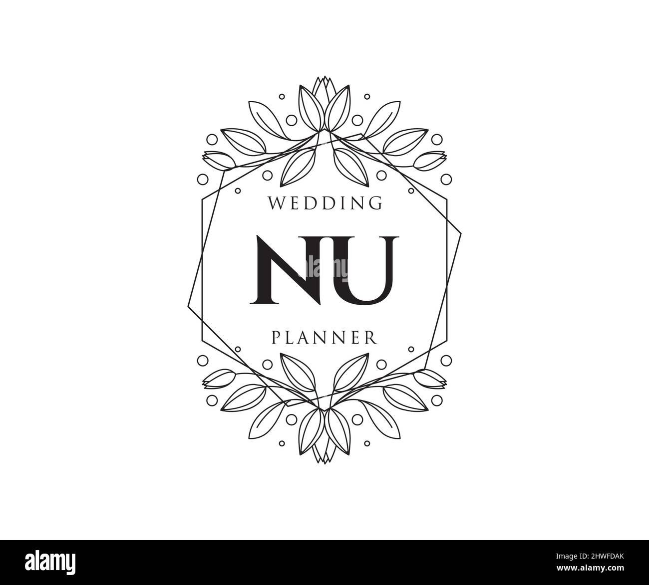 NU Initials letter Wedding monogram logos collection, hand drawn modern ...