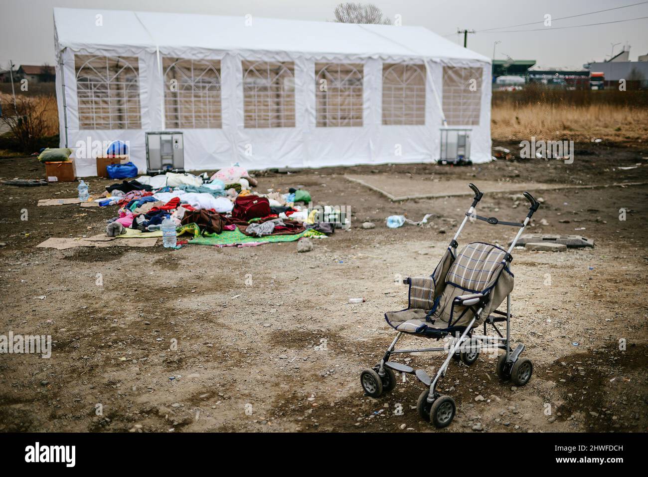 Medyka, Poland. 03rd Mar, 2022. A baby carriage left behind by refugees ...