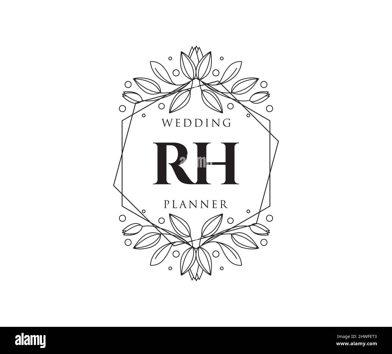 RH Initials letter Wedding monogram logos collection, hand drawn modern ...