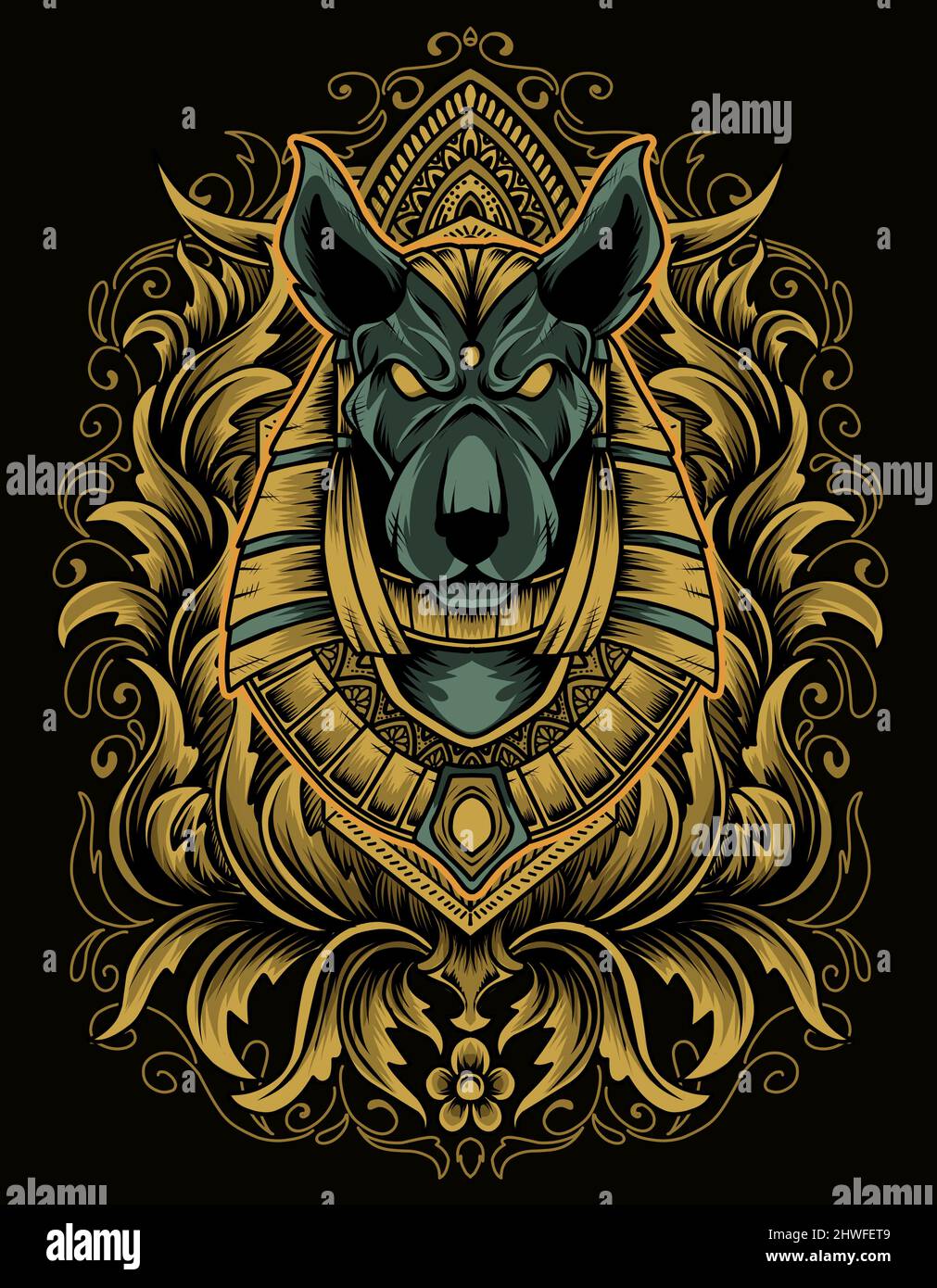 Illustration vector Ancient Egypt Anubis god with engraving ornament ...