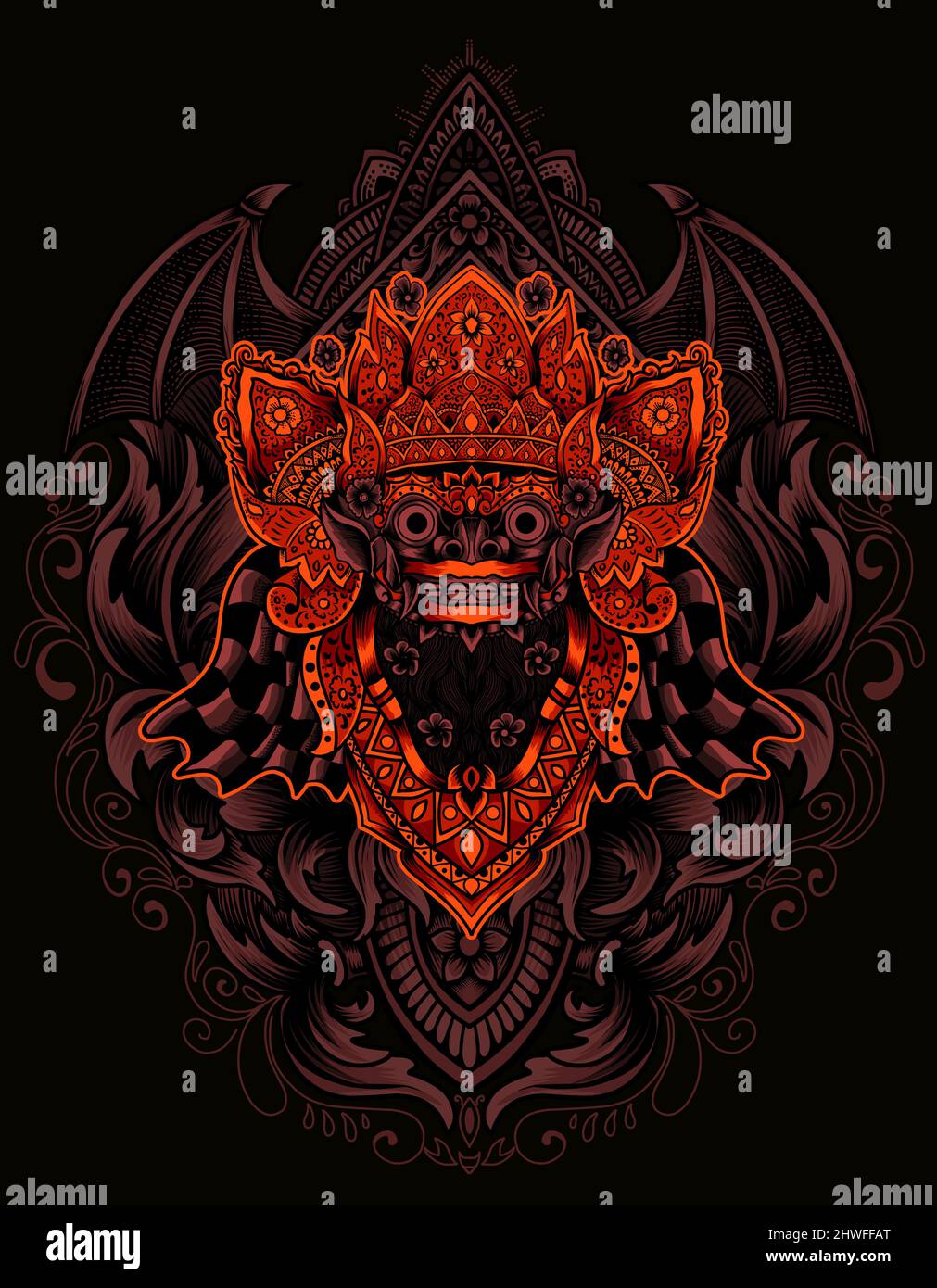 illustration vector barong with vintage engraving ornament Stock Vector ...