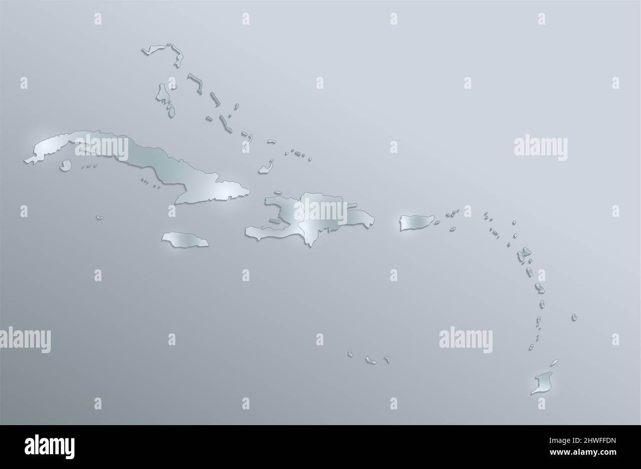 Caribbean islands map, individual islands, design glass card 3D, blank ...
