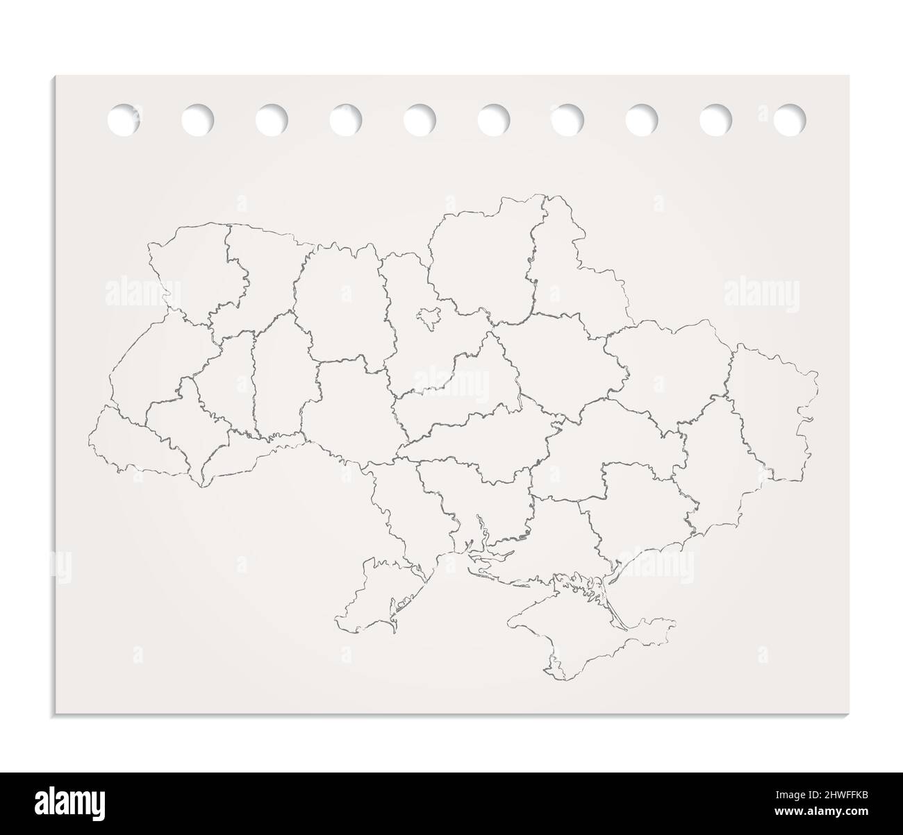 Ukraine map on realistic clean sheet of paper torn from block, blank ...
