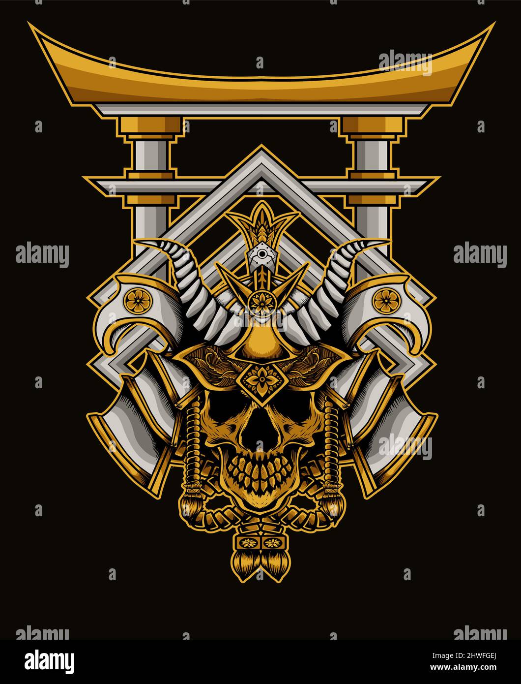 illustration vector samurai head with torii gate Stock Vector Image ...