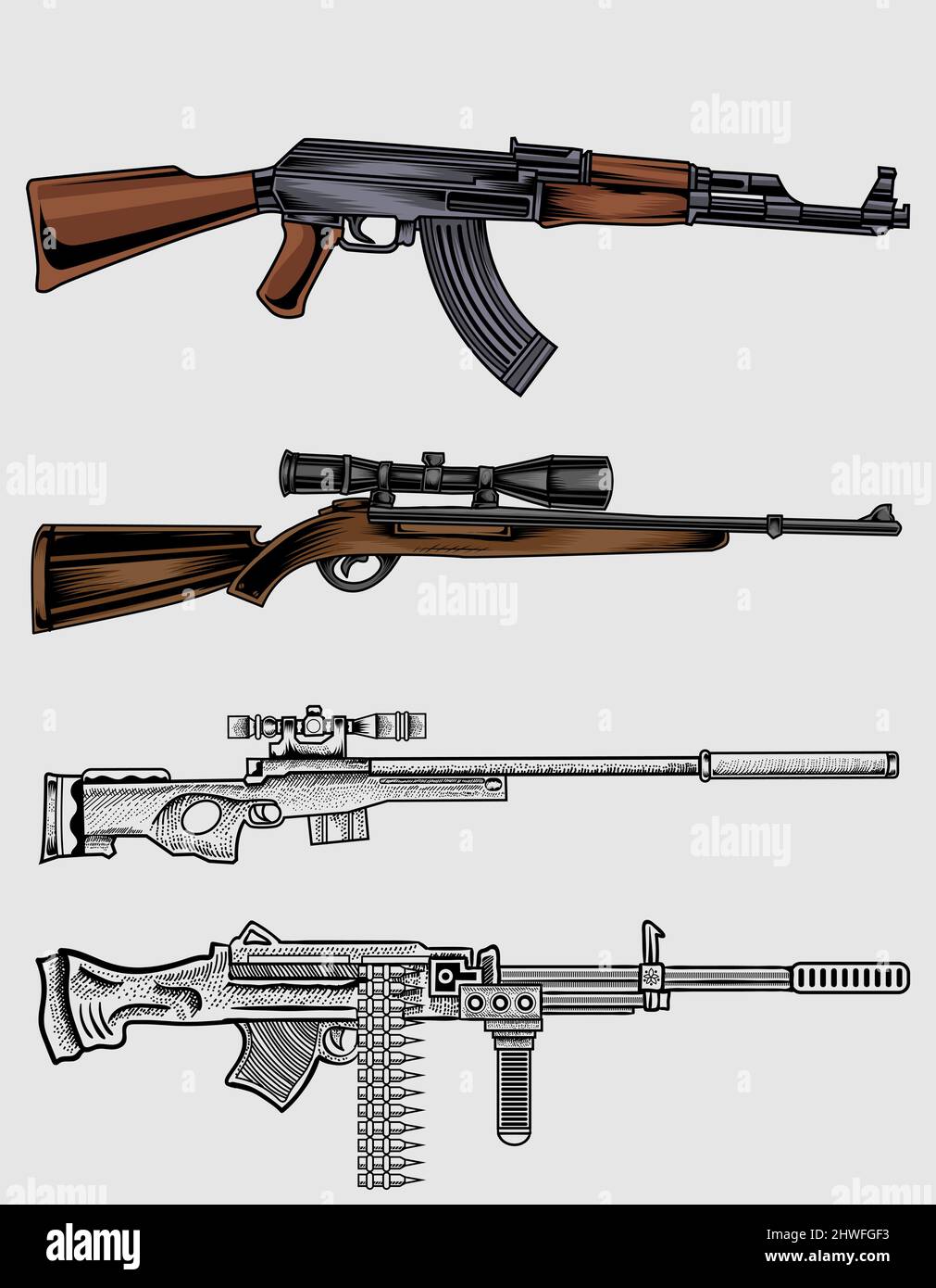 illustration vector set guns on white background Stock Vector Image ...