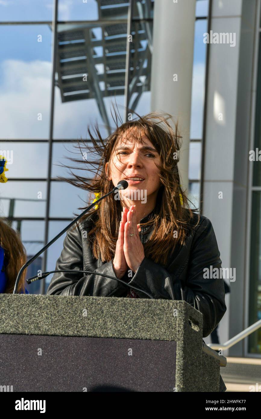 Las Vegas, NV - : Lana Boley speaking at the Rally for Peace in Ukraine ...