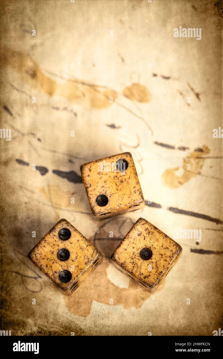 Three Antique Dice - One, Two, Three Stock Photo - Alamy