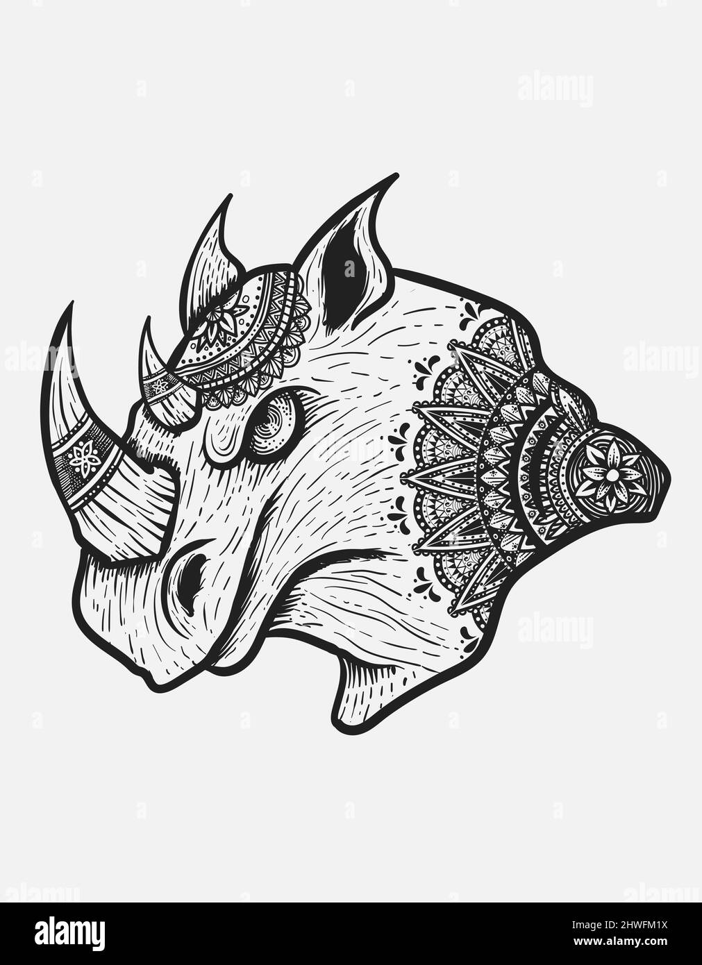 illustration vector rhino head with mandala zentangle style Stock ...