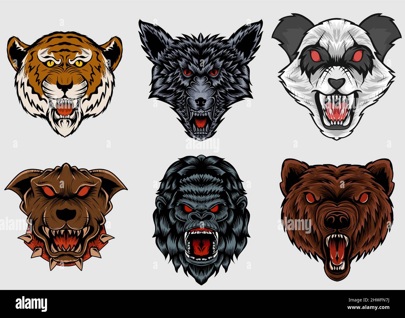 illustration vector set angry animal head Stock Vector Image & Art - Alamy