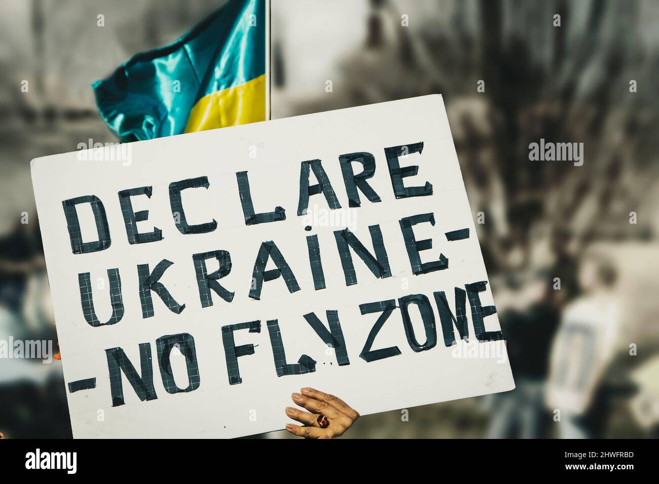 Sign at Ukrainian Support Rally reads Declare Ukraine No Fly Zone ...