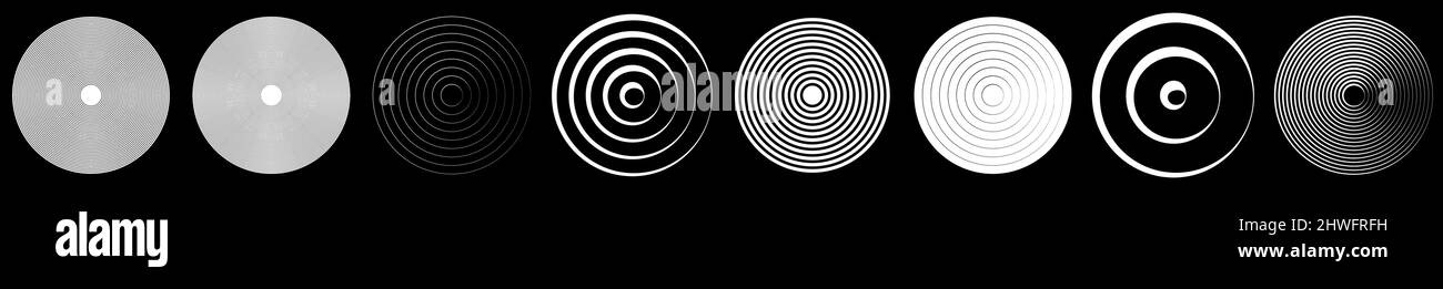 Concentric, radial, radiating black and white, circles, rings simple ...