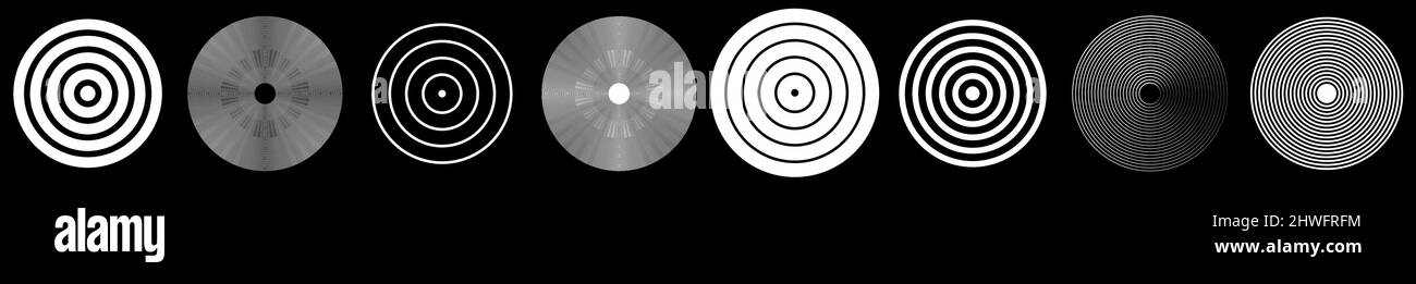 Concentric, radial, radiating black and white, circles, rings simple ...