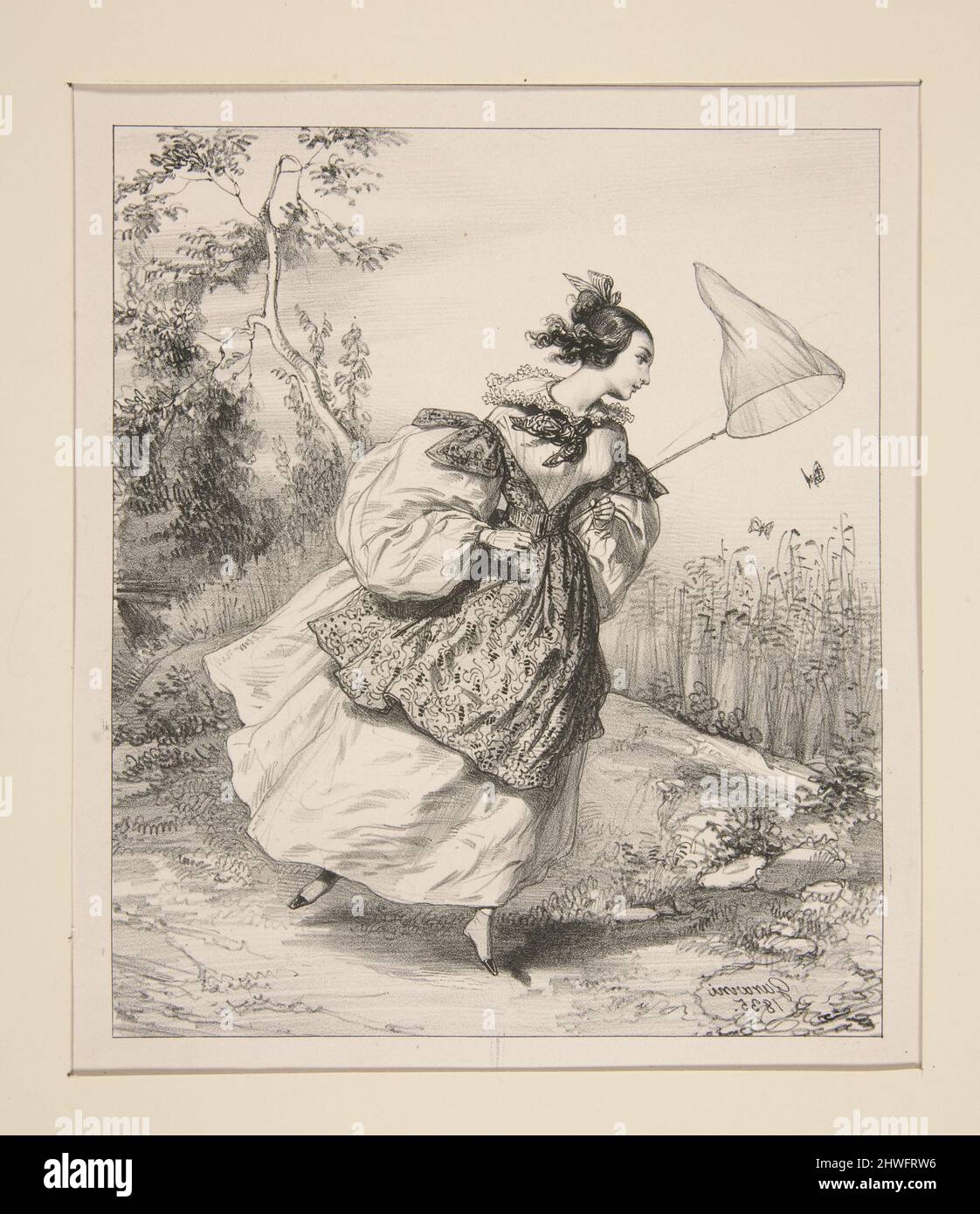 (LES PAPILLONS.). Artist: Paul Gavarni, French, 1804–1866 Stock Photo ...