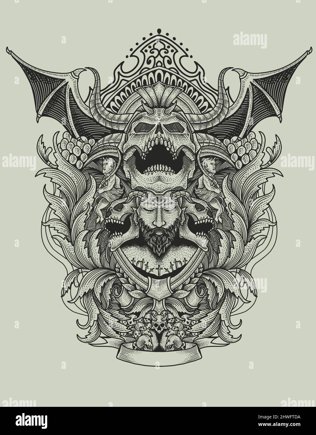 Skull Demon Tattoo Stencil