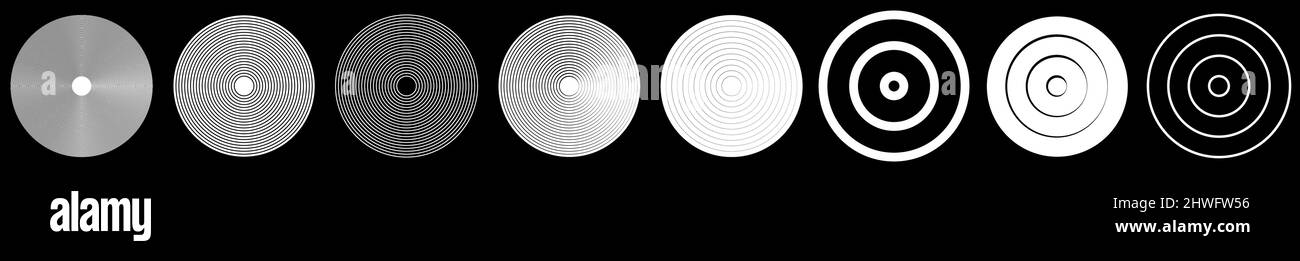 Concentric, radial, radiating black and white, circles, rings simple ...