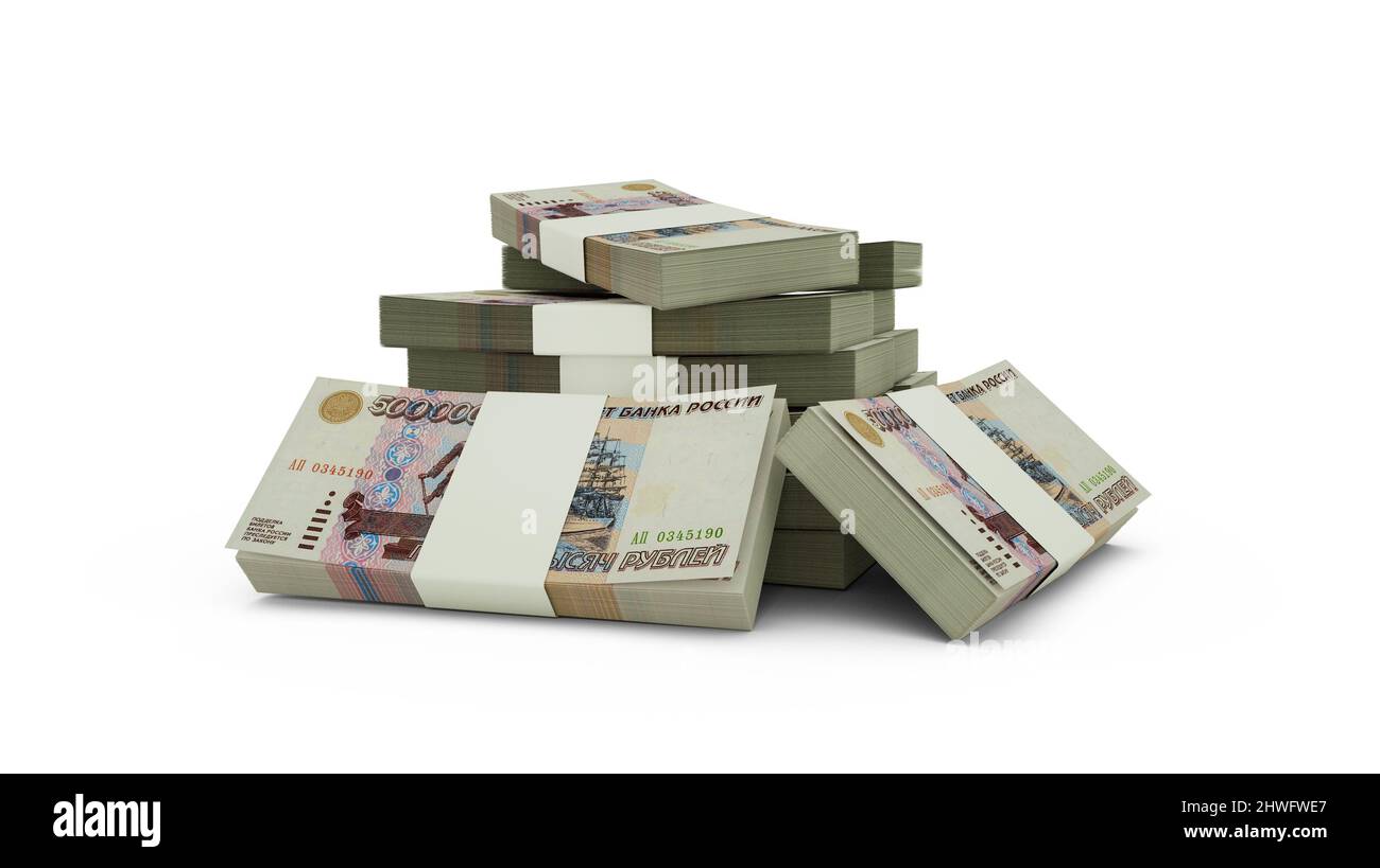 3d rendering of Stack of Russian ruble notes. bundles of Russian ...
